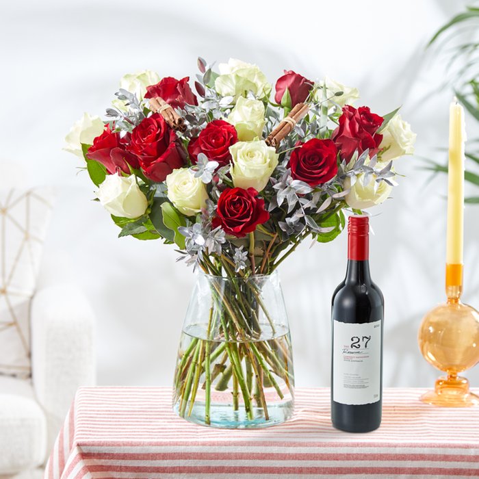 Luxury Christmas Roses with Cabernet Sauvignon Merlot Vat 27 Reserve | Moonpig